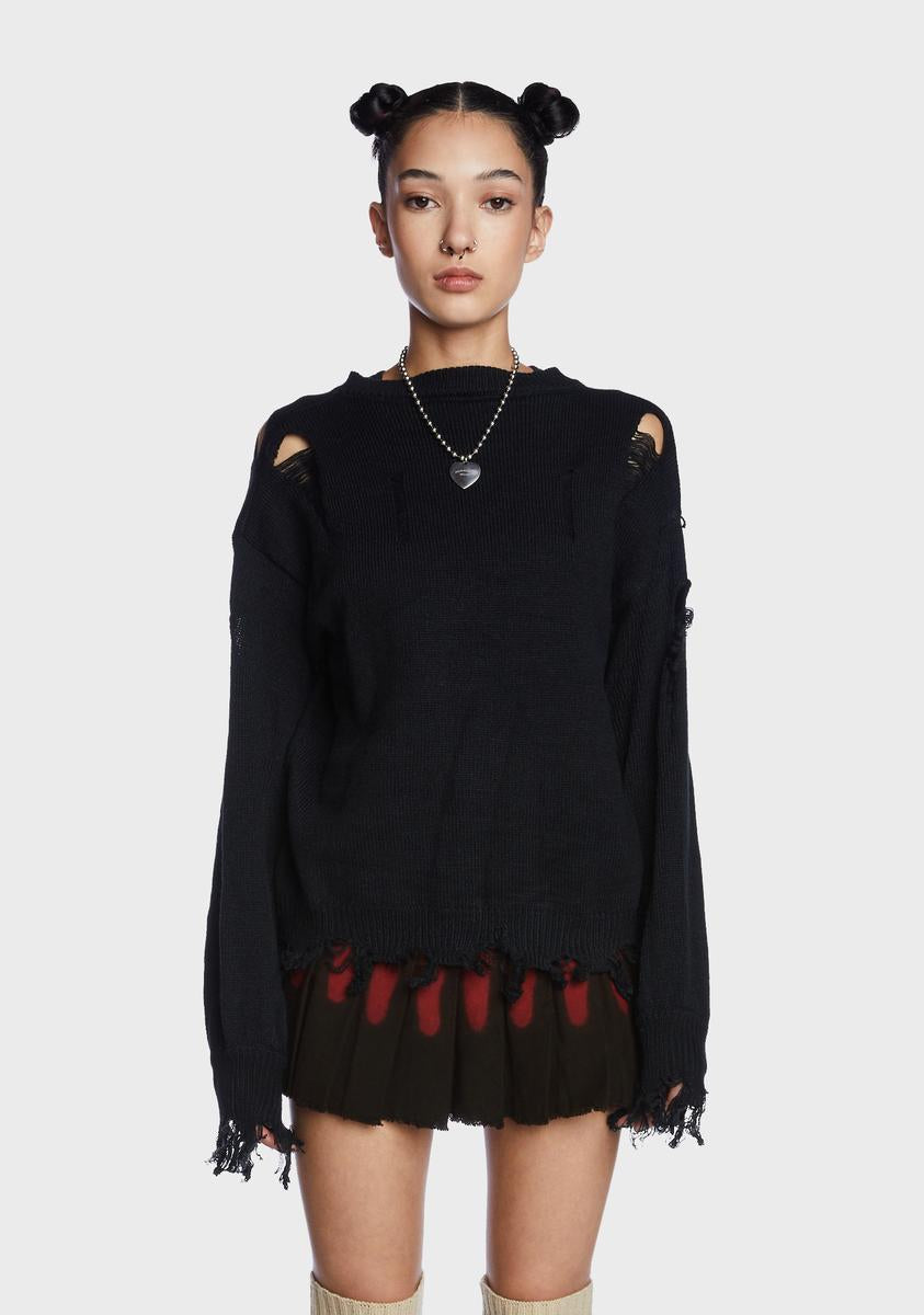 Distressed Knit Sweater - Black – Dolls Kill