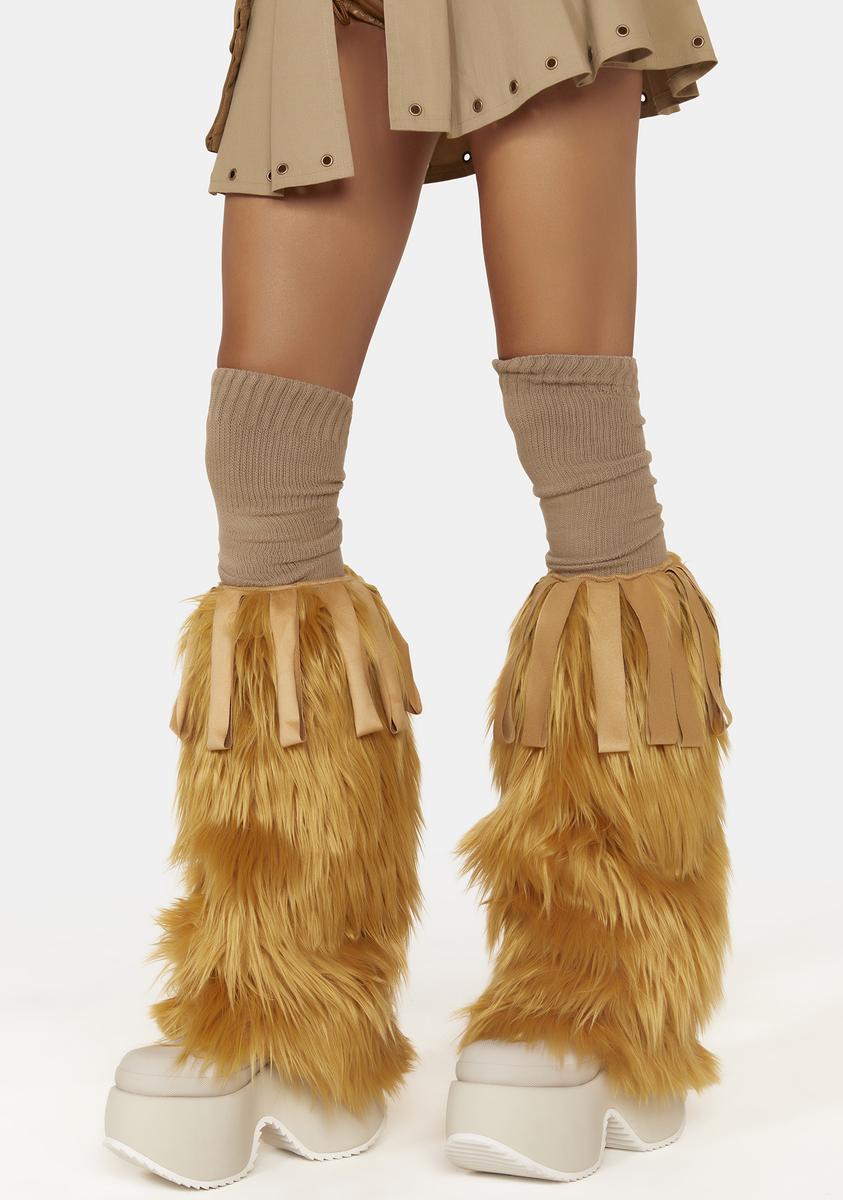Roma Faux Fur Leg Warmers With Fringe - Brown – Dolls Kill
