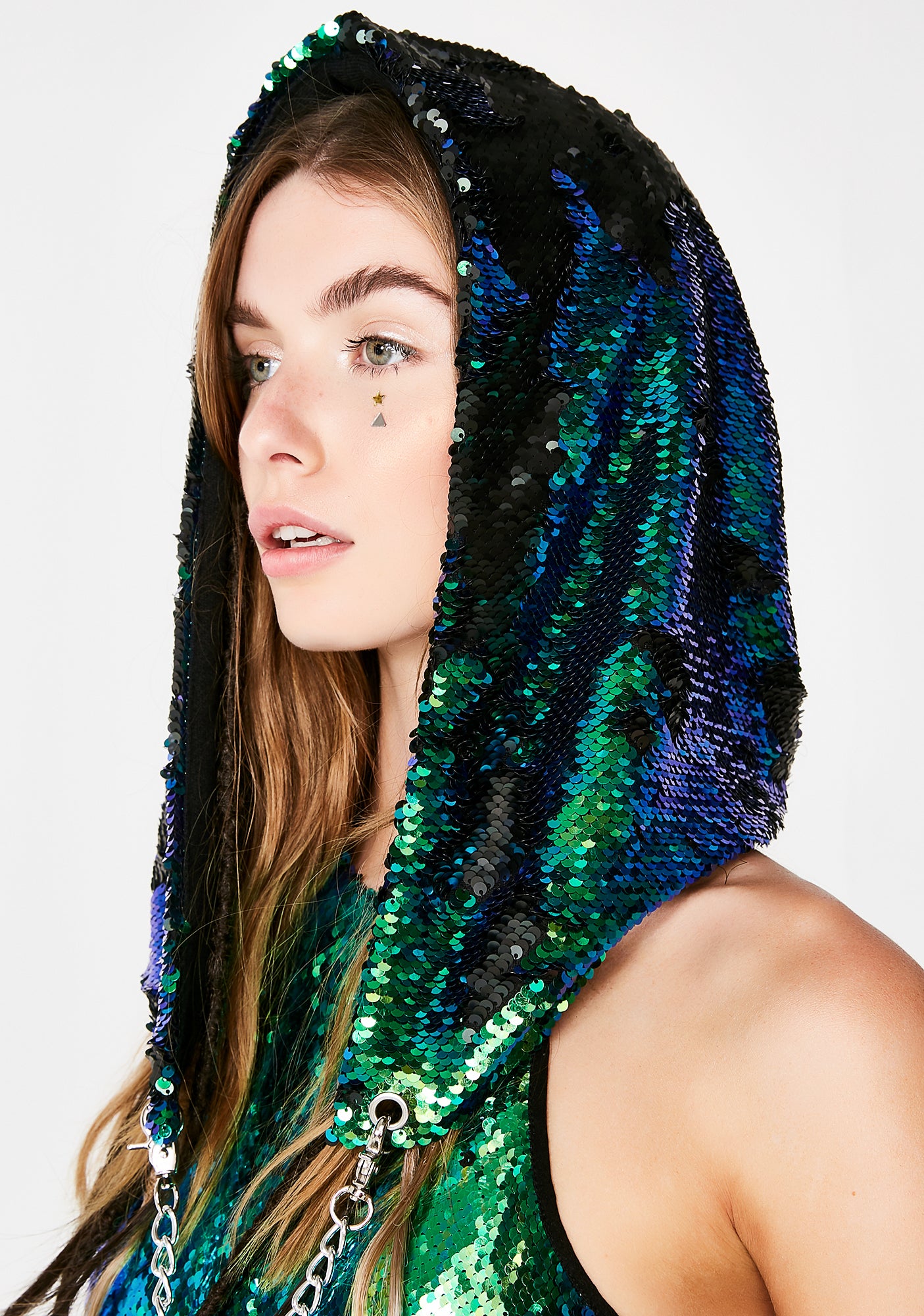 Raver Green Flip Sequin Chain Hood – Dolls Kill