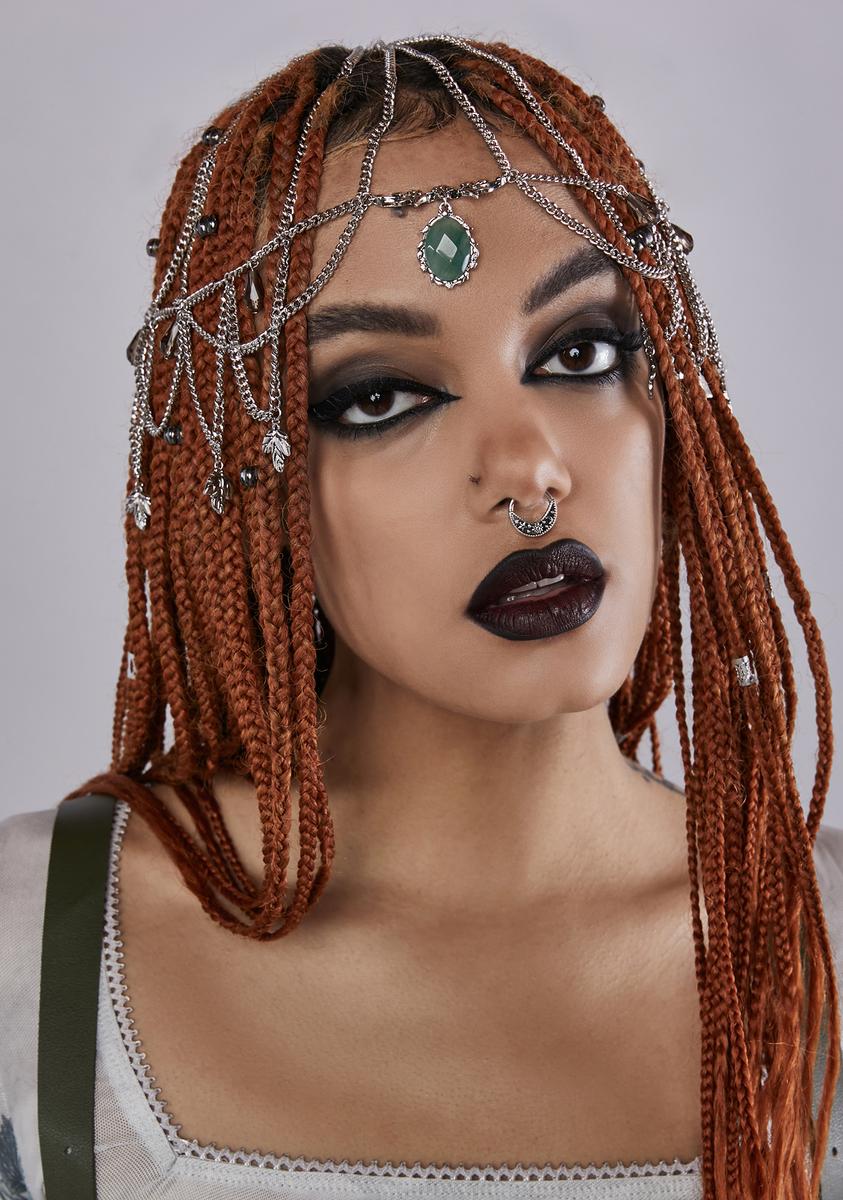 Widow Chain Headpiece With Green Charms - Silver – Dolls Kill