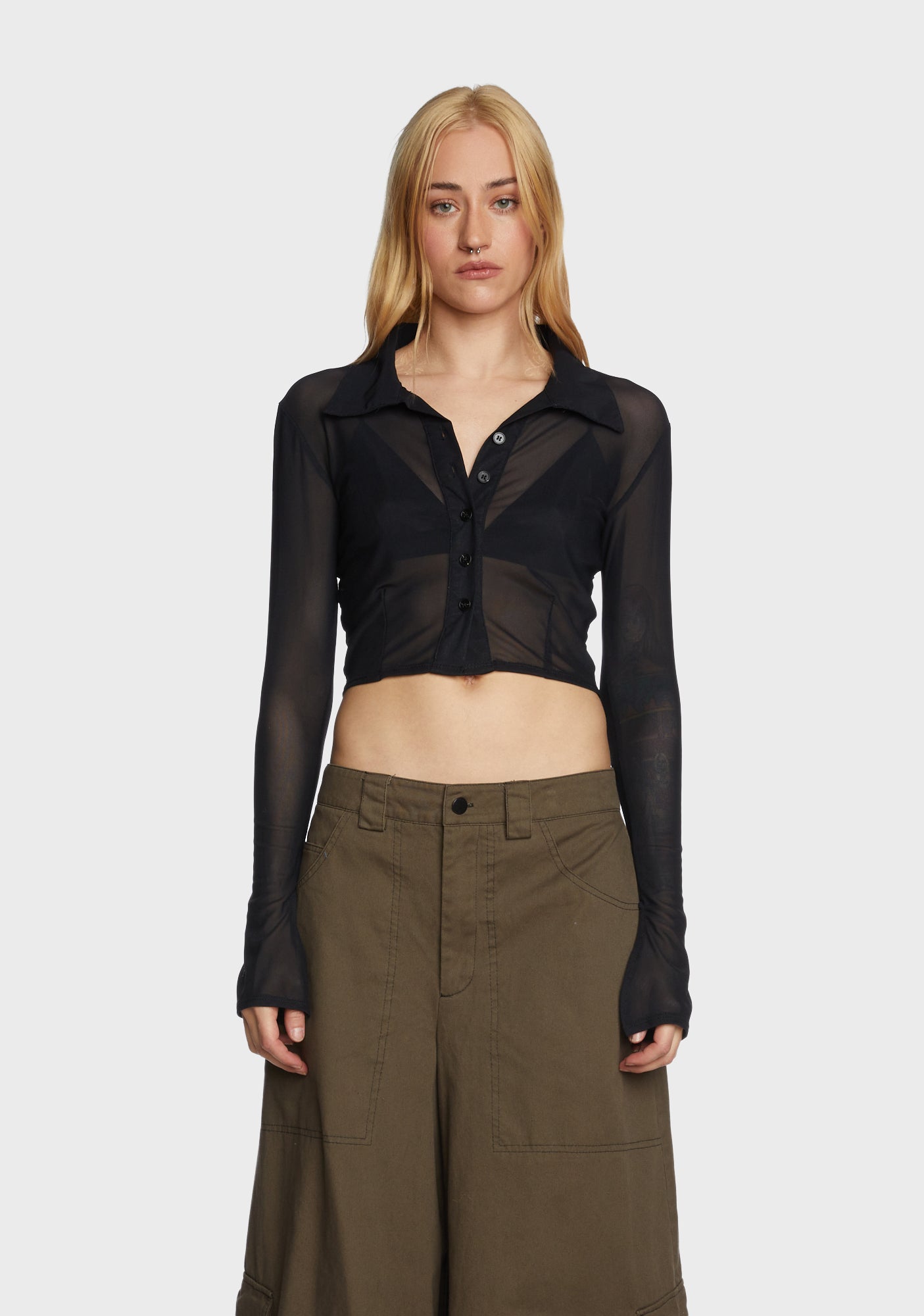 Sheer Button Up Top - Black – Dolls Kill