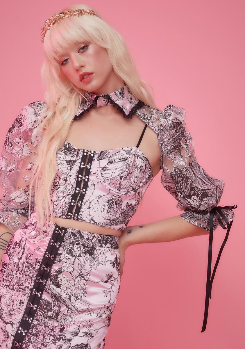 Sugar Thrillz Floral Organza Corset Top And Puff Sleeve Shrug Set ...