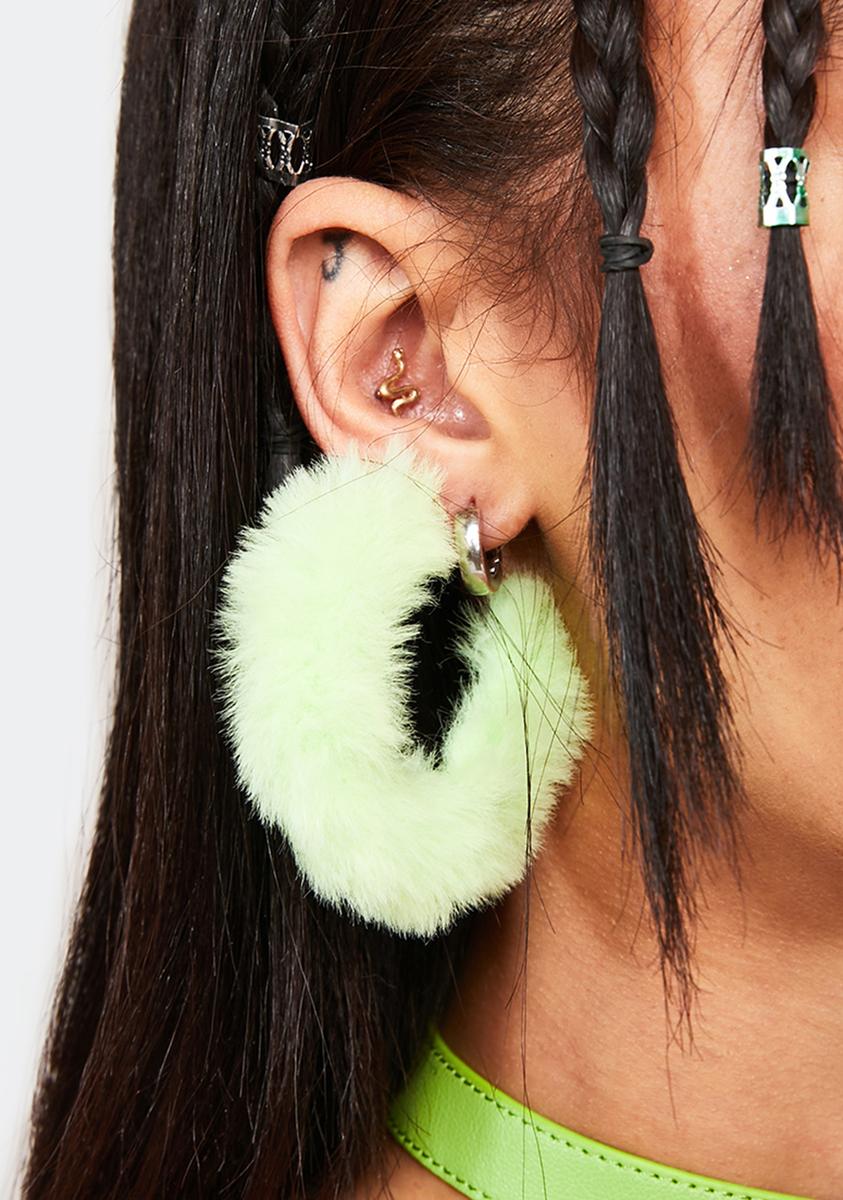 Fuzzy Hoop Earrings - Lime Green – Dolls Kill