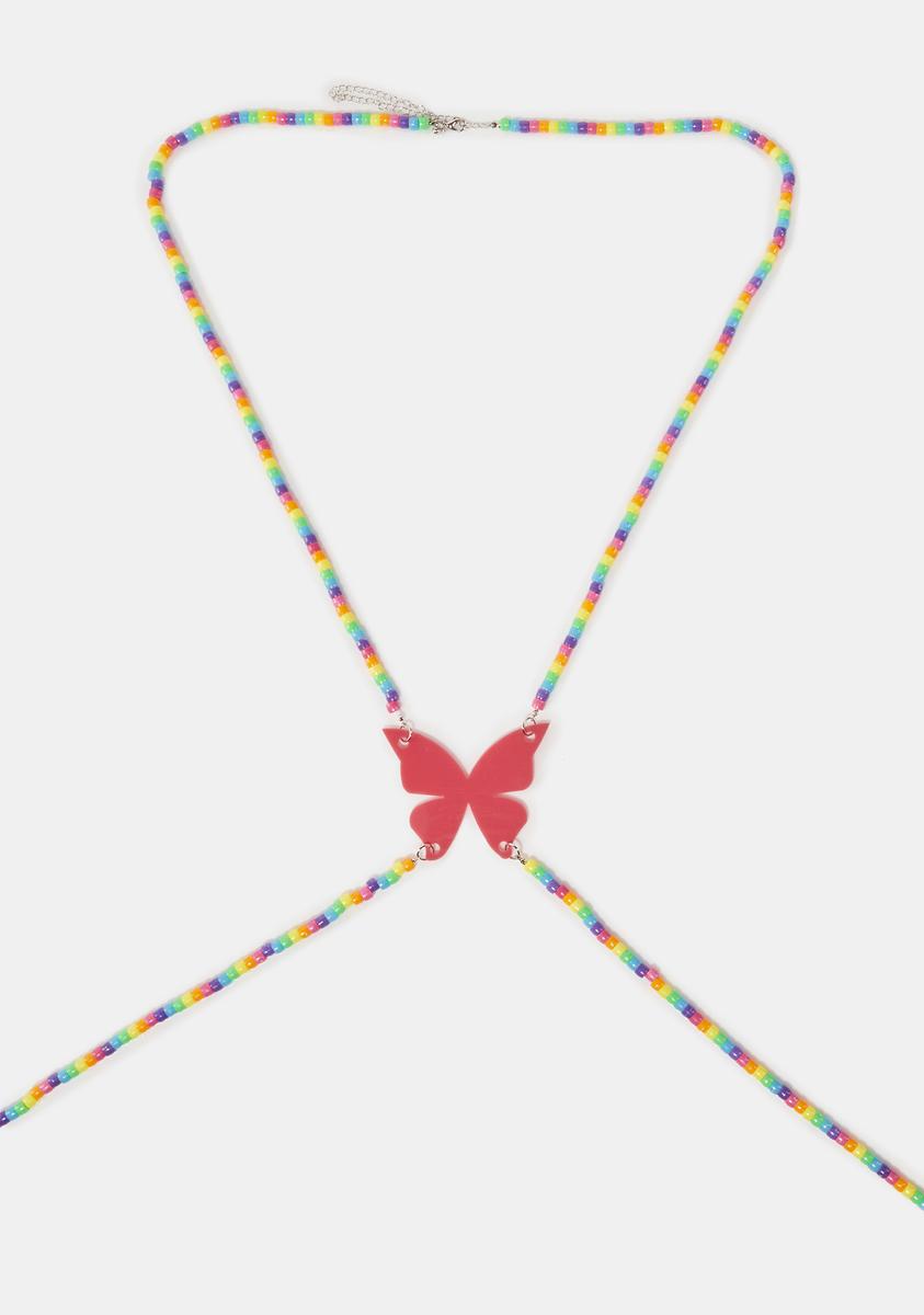 Rainbow Beaded Butterfly Body Chain – Dolls Kill