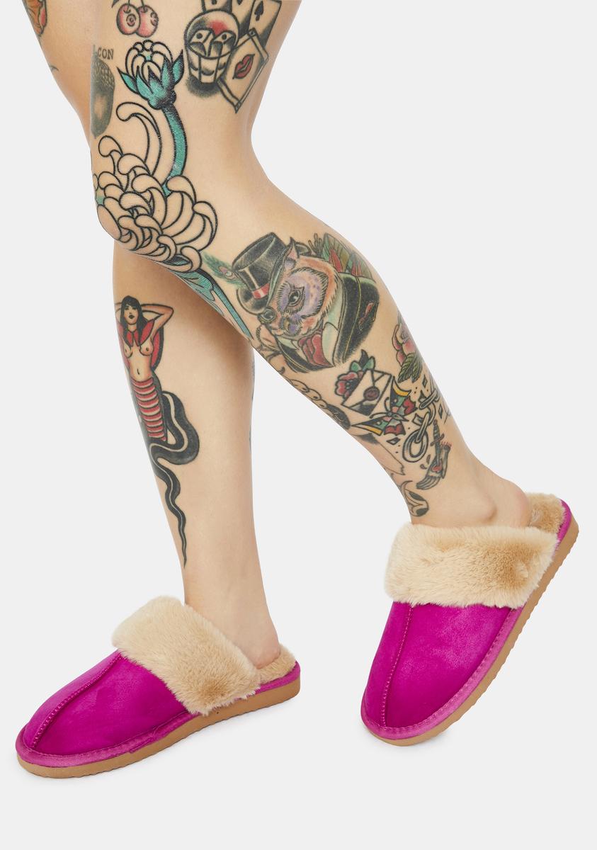 Faux Suede Slip On Fur Slippers - Pink – Dolls Kill