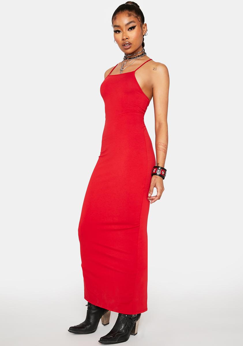 Open Back Lace Up Maxi Dress - Red – Dolls Kill