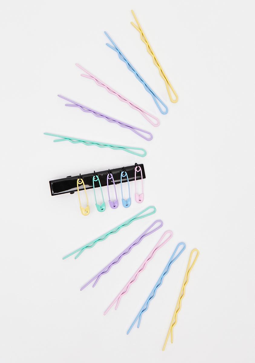 Pastel Hair Clip With Safety Pin Set - Rainbow – Dolls Kill