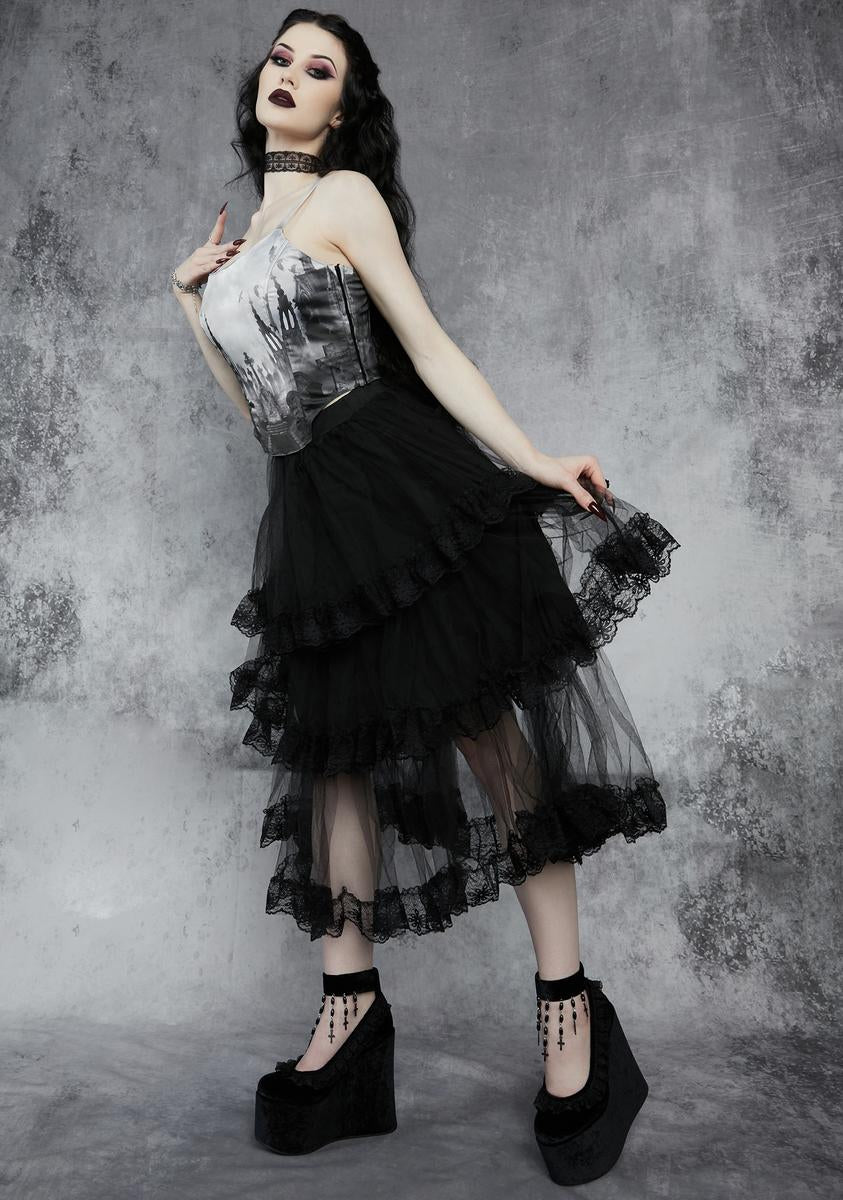 Widow Tiered Tulle Midi Skirt - Black – Dolls Kill