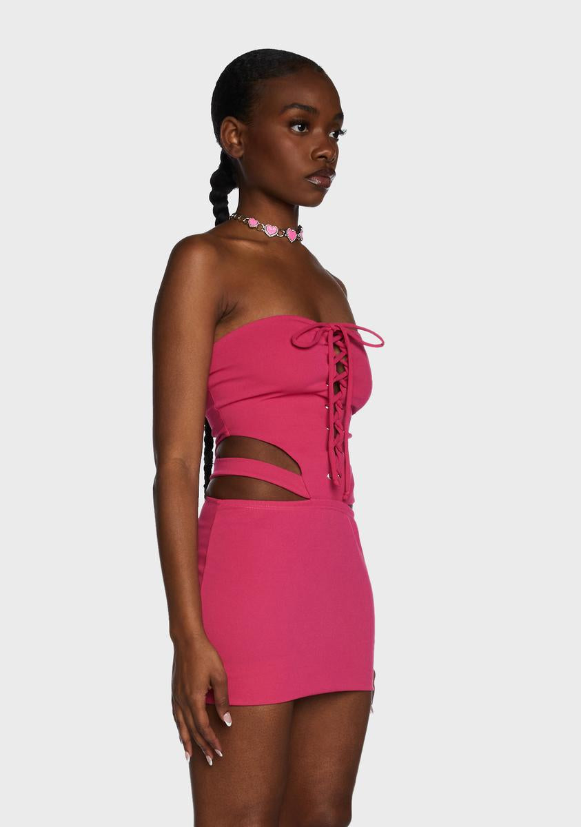Strapless Cut Out Lace Up Mini Dress - Dark Pink – Dolls Kill