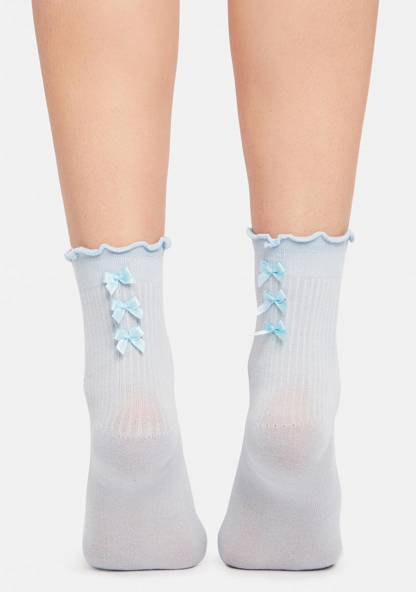 Lettuce Hem Crew Socks With Satin Bows - Light Blue – Dolls Kill
