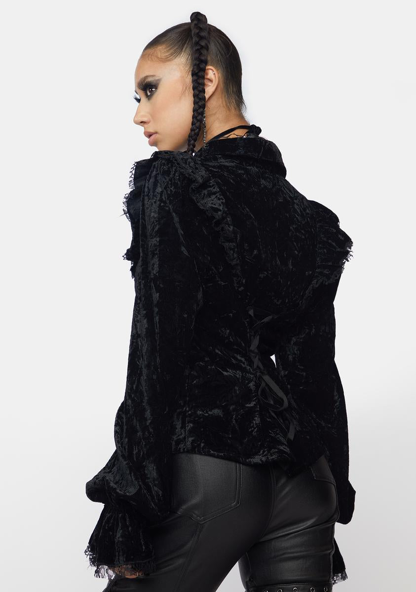 Punk Rave Velvet Button Up Blouse Top - Black – Dolls Kill