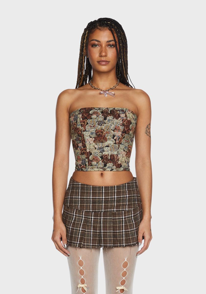 Teddy Bear Print Strapless Corset Top - Brown – Dolls Kill