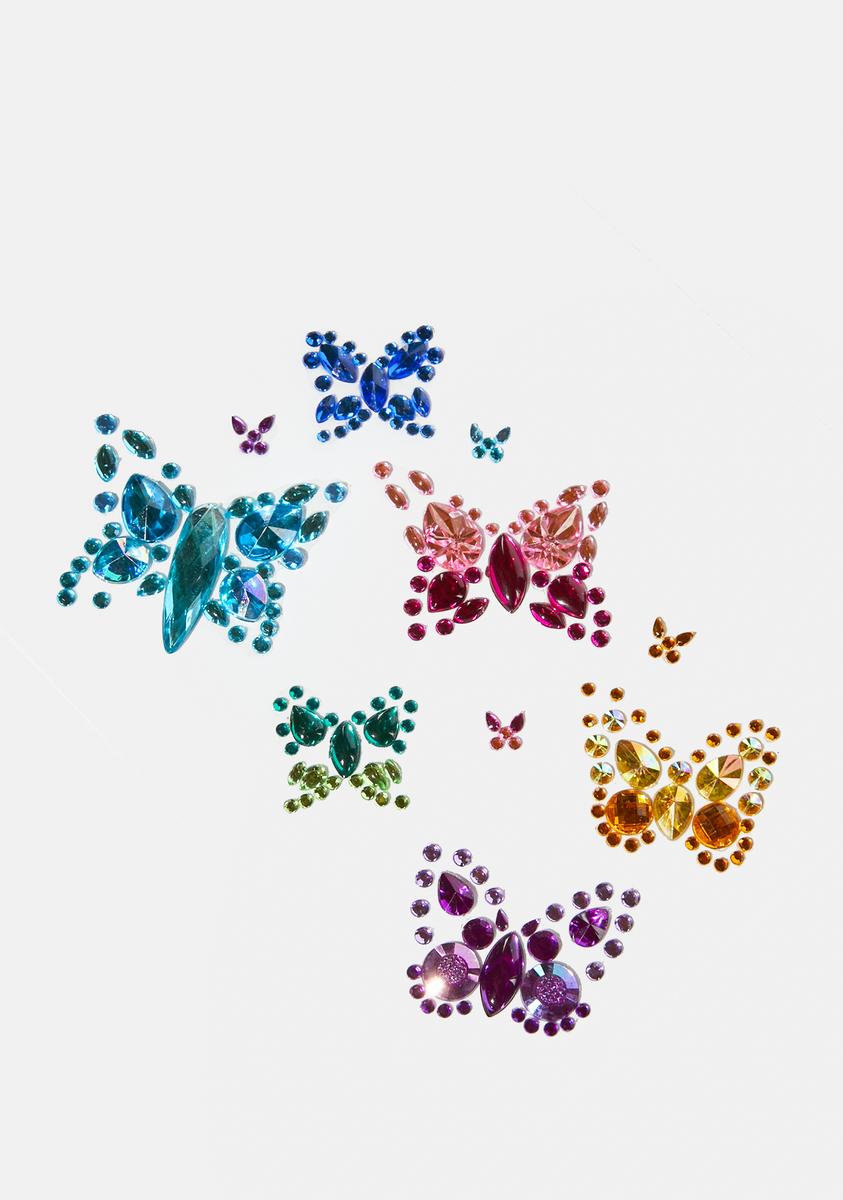 Rainbow Ombre Butterfly Face And Body Gems - Multi – Dolls Kill