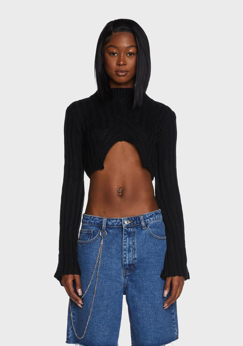Turtleneck Knit Cropped Sweater - Black – Dolls Kill