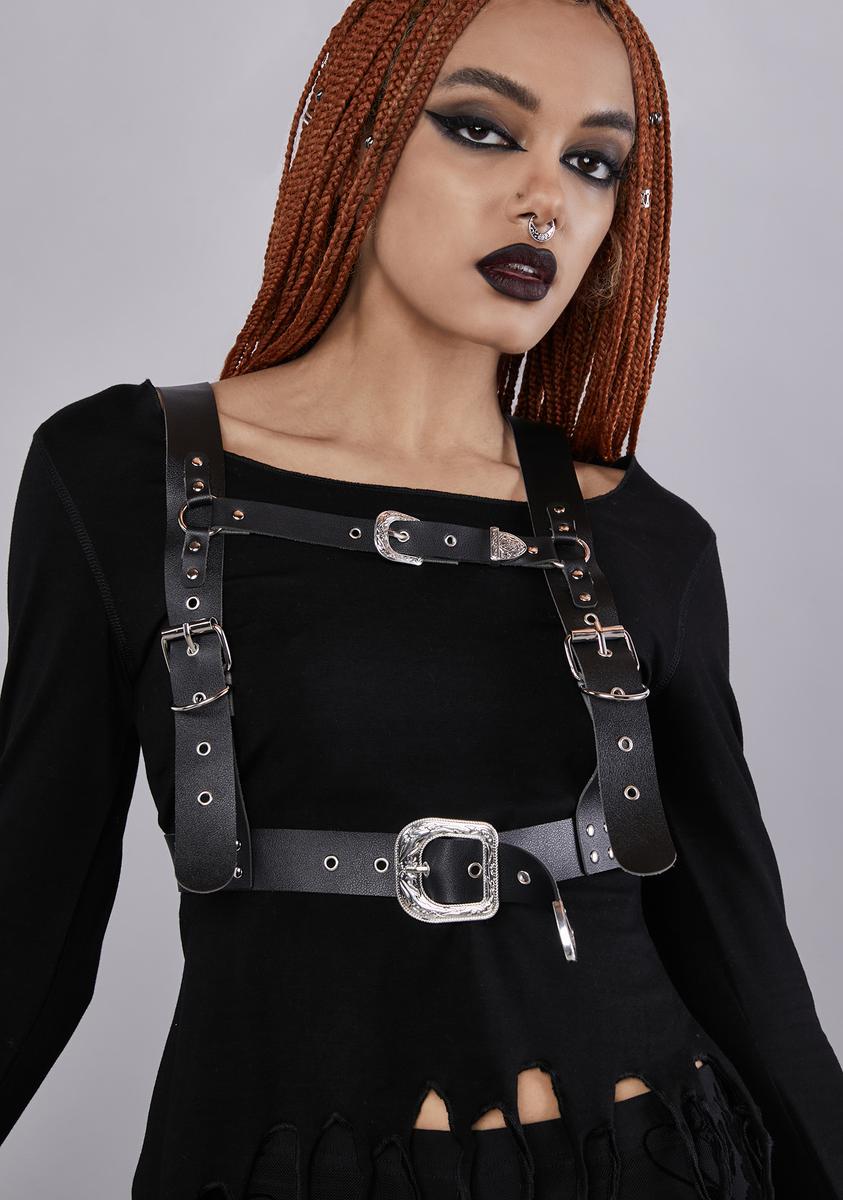 Vegan Leather Silver Buckle Harness - Black – Dolls Kill