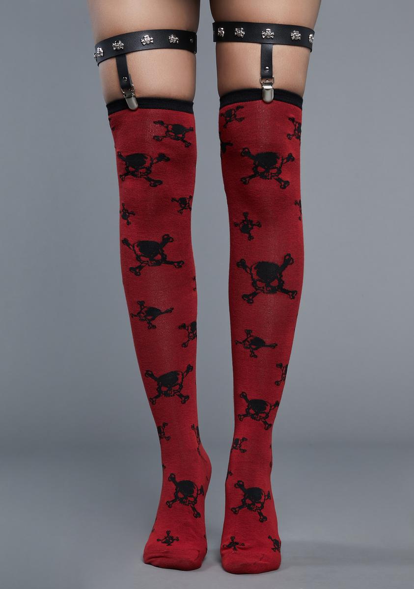 Widow Skeleton Thigh High Socks Garter Set - Red – Dolls Kill