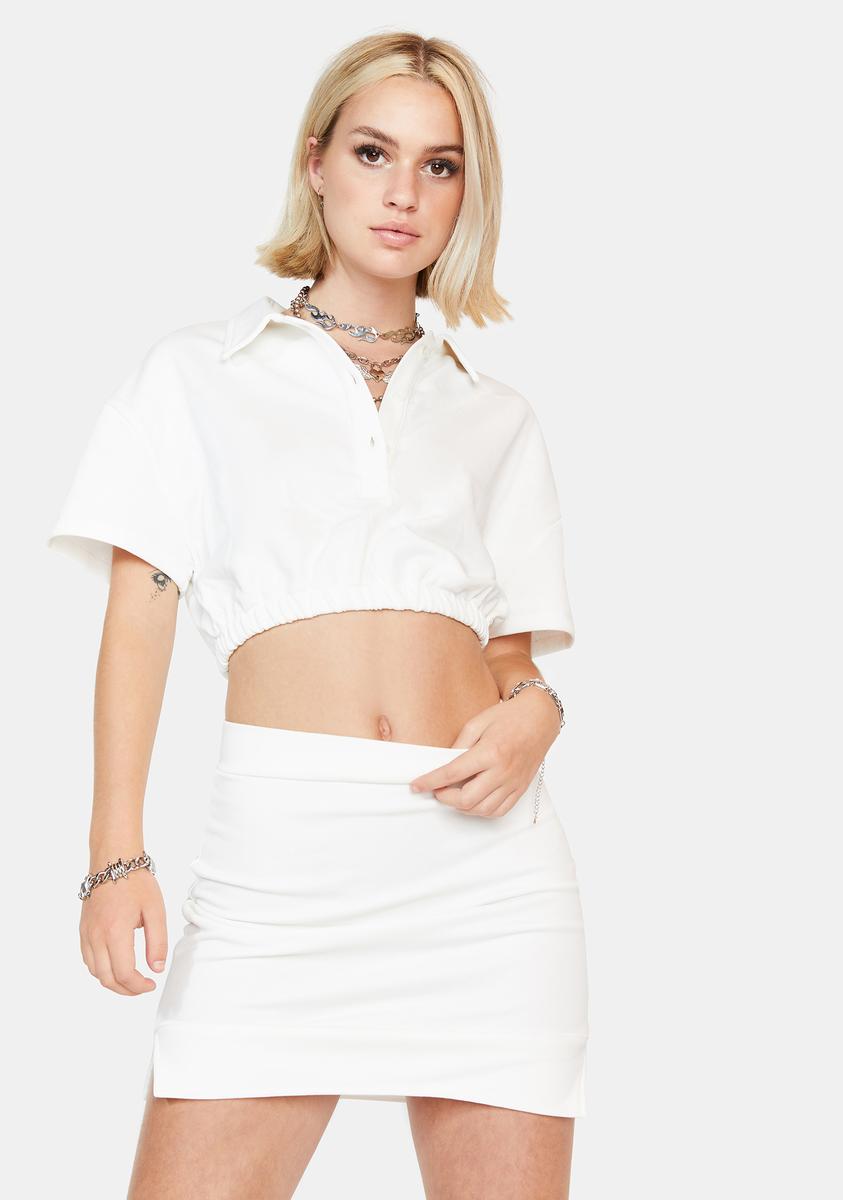 Collared Crop Top And Slit Mini Skirt Set White – Dolls Kill