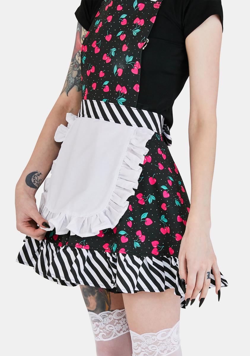 Dolls Home Cherry And Striped Print Apron - Black – Dolls Kill
