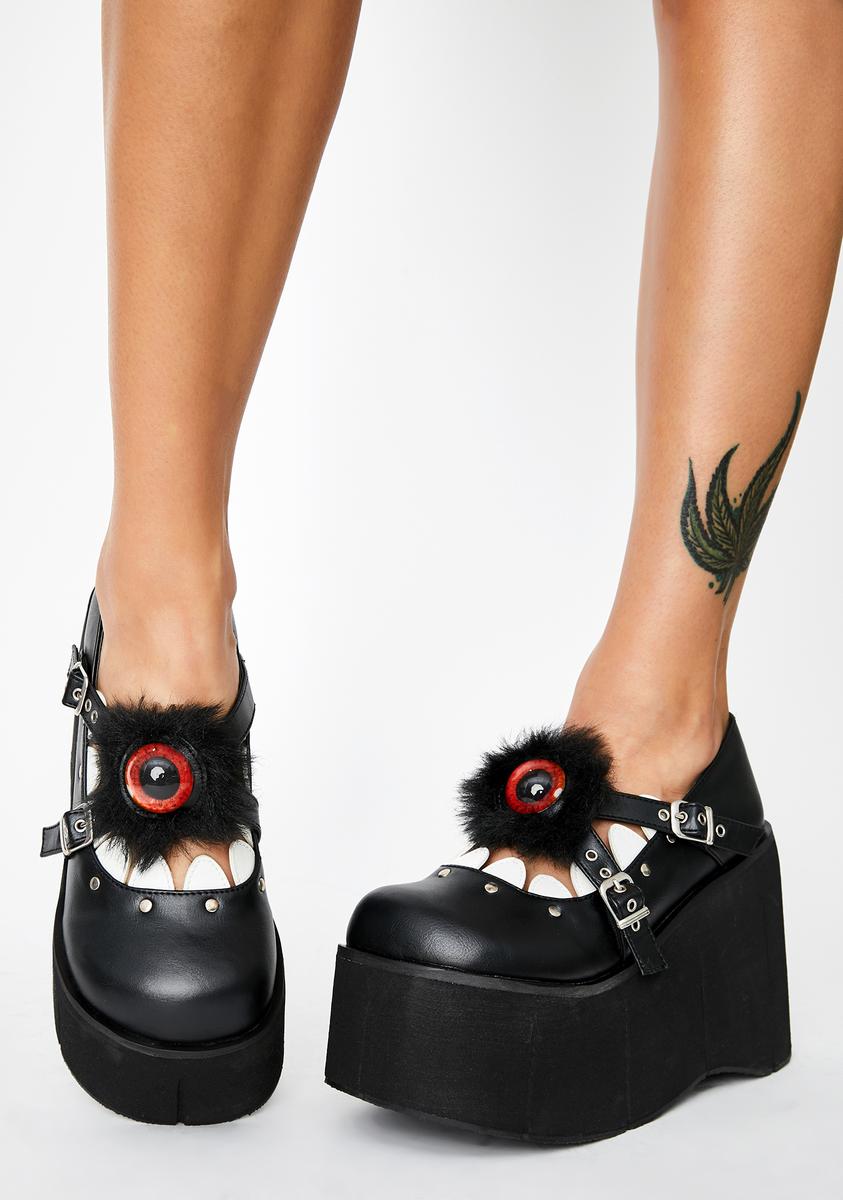Demonia Monster Eye Teeth Platform Mary Janes - Black – Dolls Kill