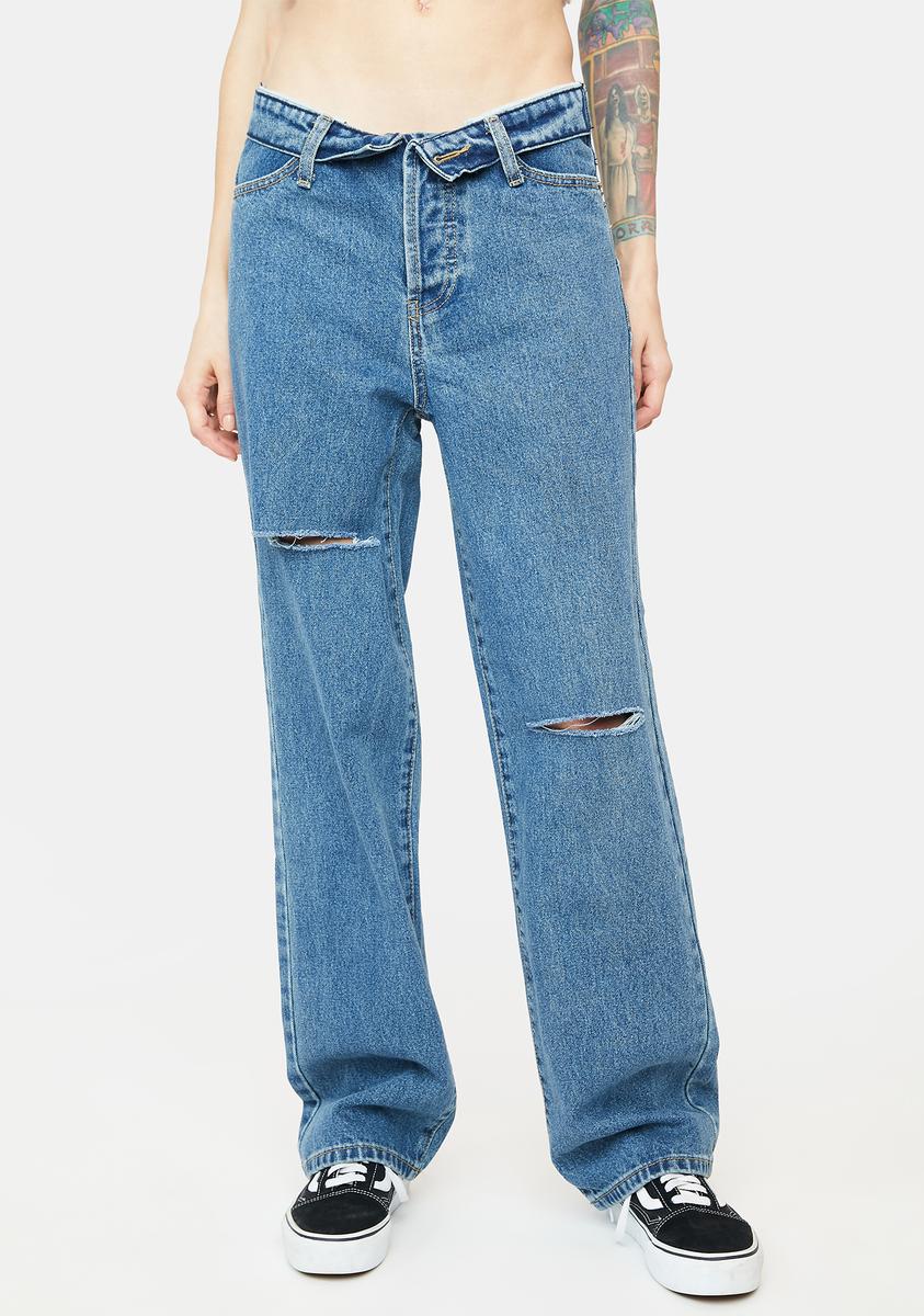 Edikted Low Rise Folded Waist Jeans – Dolls Kill
