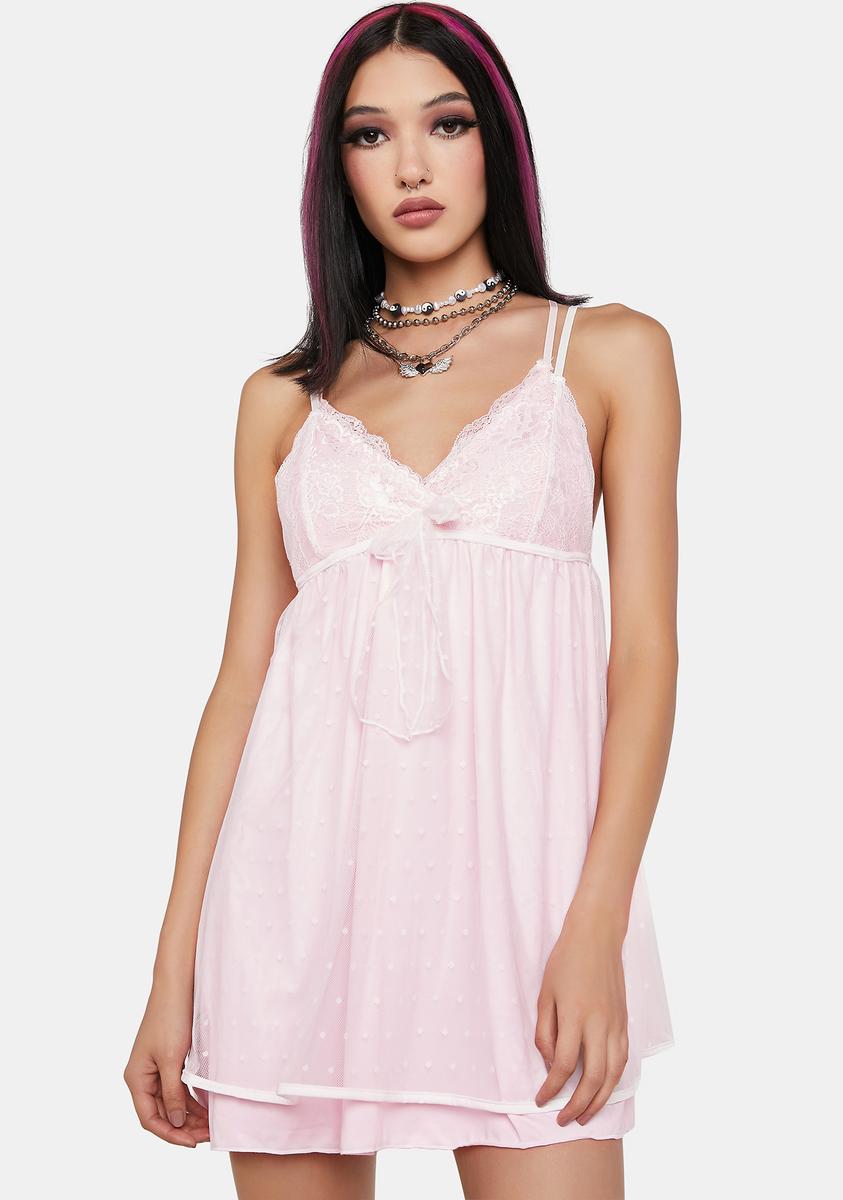 Lace Sheer Polka Dot Nightie - Light Pink – Dolls Kill