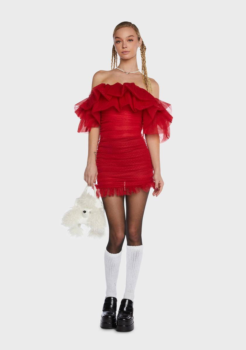 Kiki Riki Ruched Tulle Mini Dress - Red – Dolls Kill