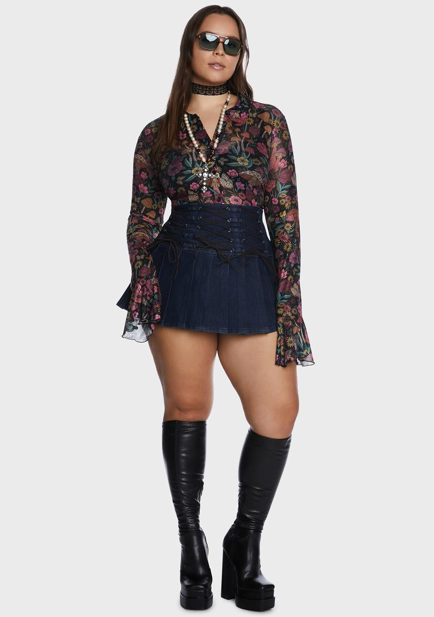 Plus Size Current Mood Floral Mushroom Sheer Blouse - Multi – Dolls Kill