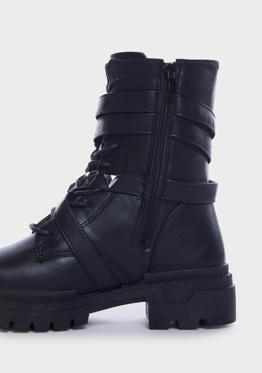 Studded Strap Combat Boots - Black – Dolls Kill
