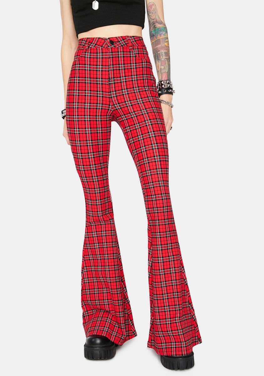 Plaid High Waisted Flares - Red – Dolls Kill