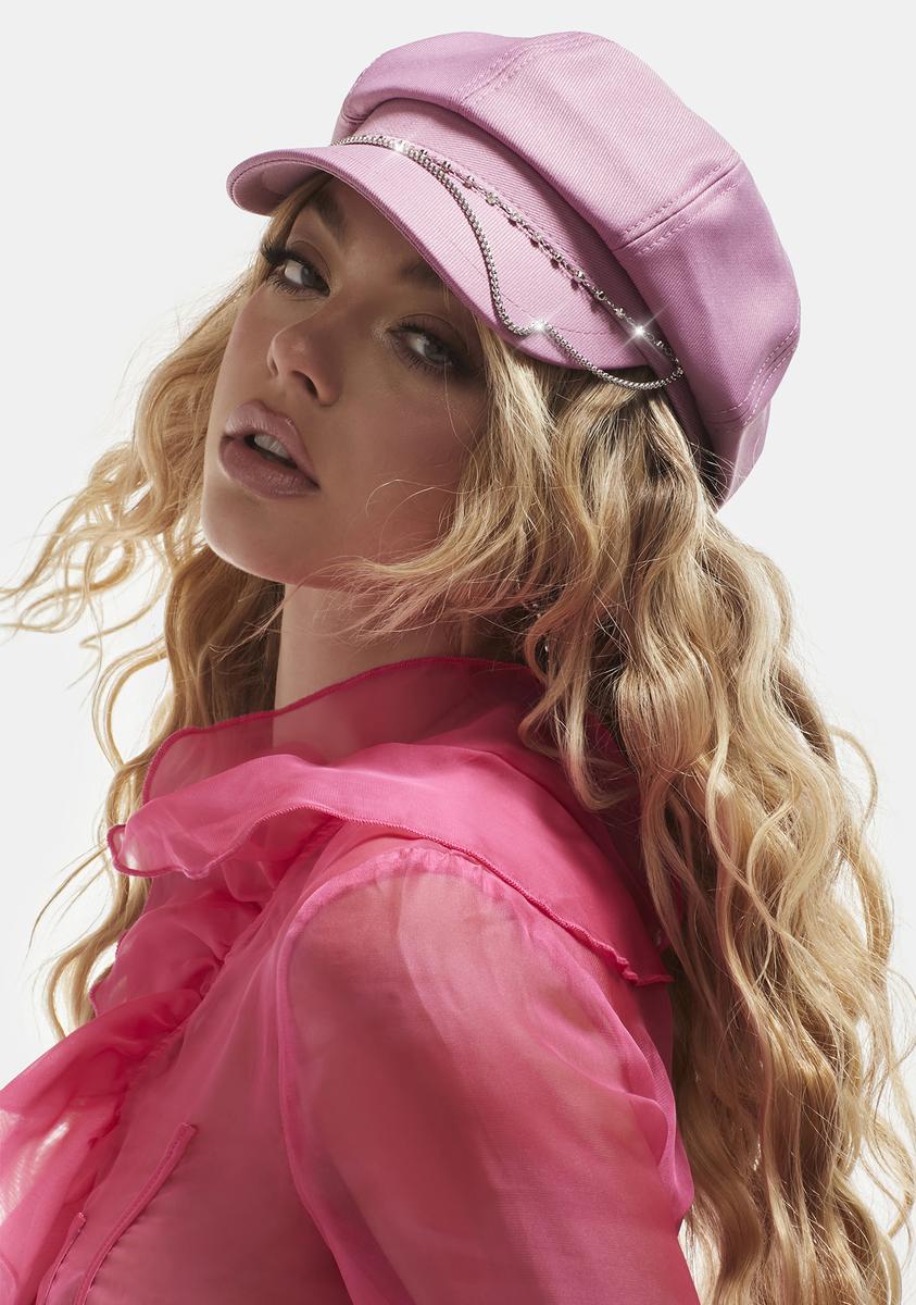 Denim Rhinestone Chain Messenger Hat - Pink – Dolls Kill