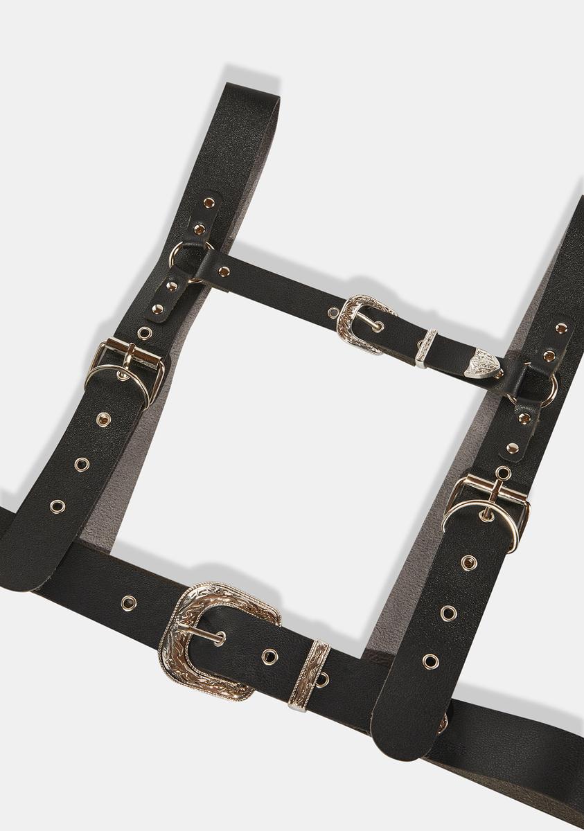 Vegan Leather Silver Buckle Harness - Black – Dolls Kill