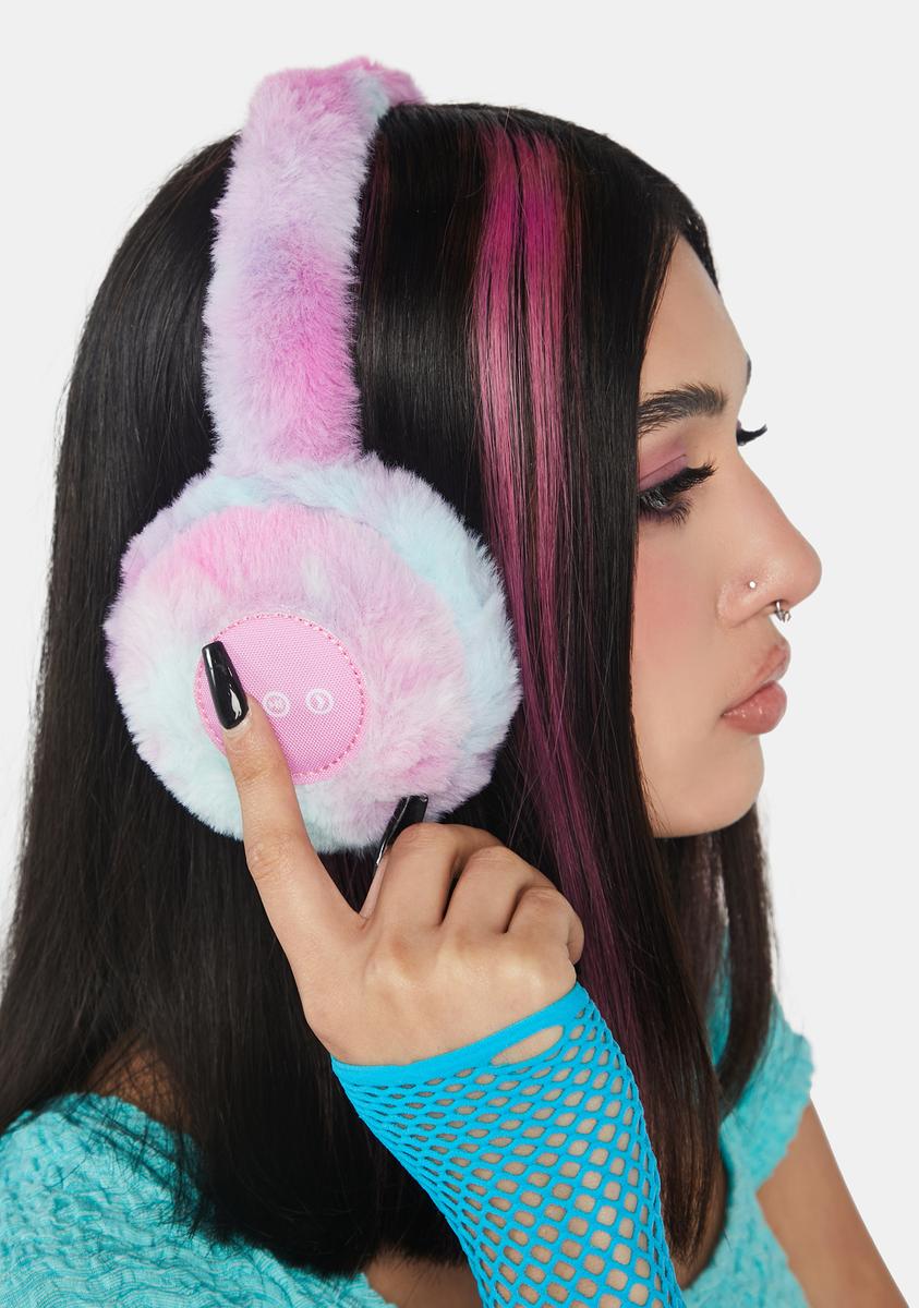 Tie Dye Faux Fur Bluetooth Headphones - Multi – Dolls Kill