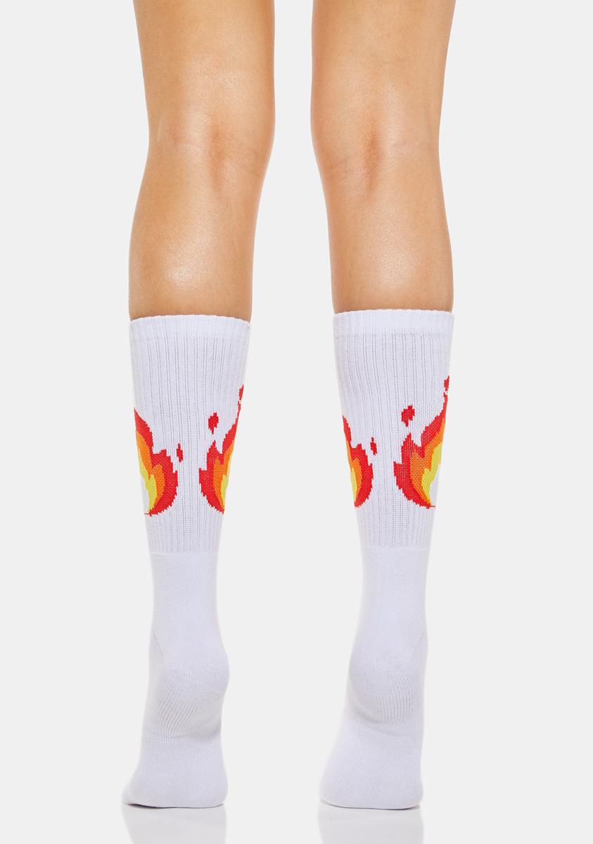 Odd Sox Pixel Flames Graphic Crew Socks - White – Dolls Kill