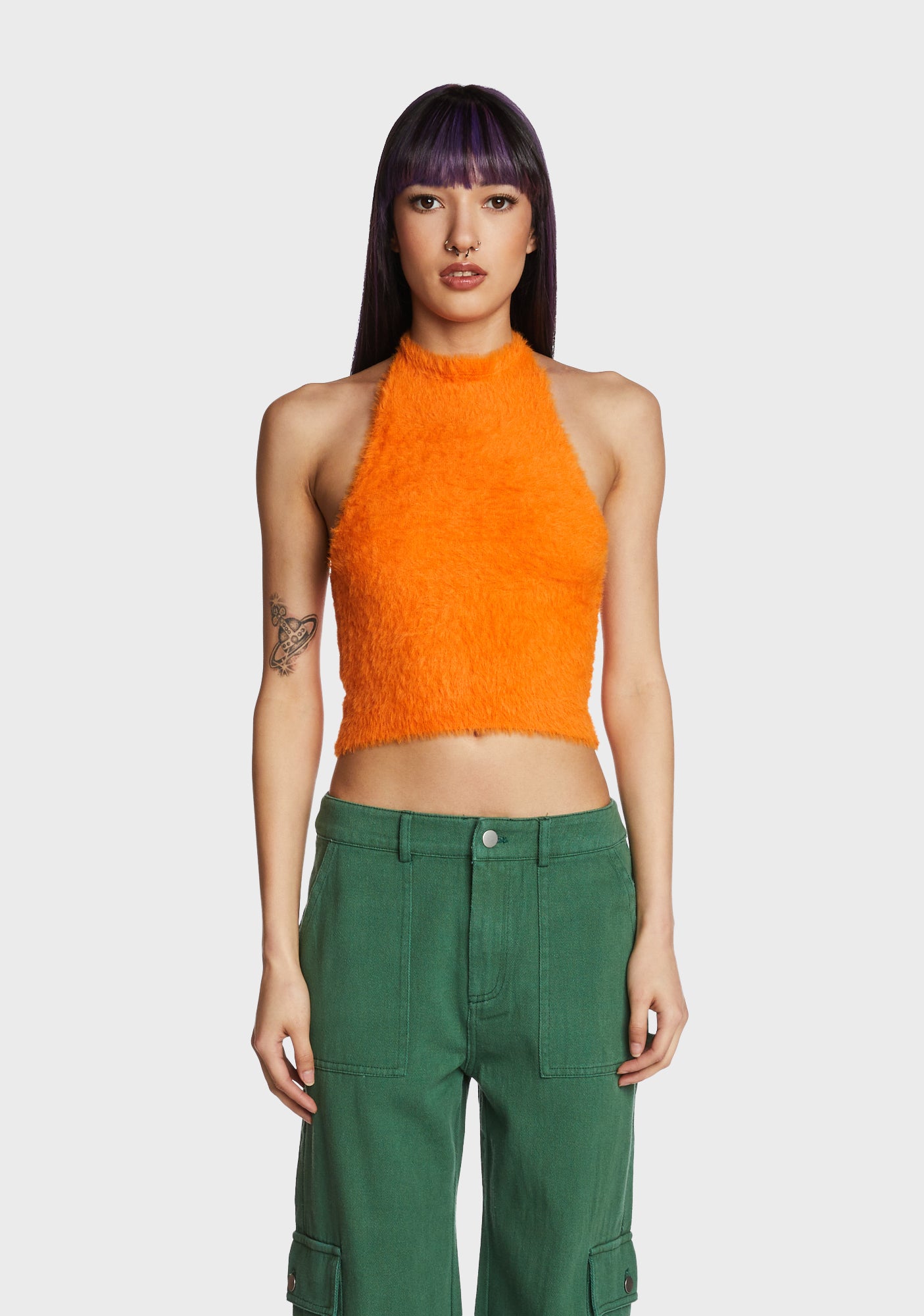 Fuzzy Halter Crop Top - Orange – Dolls Kill
