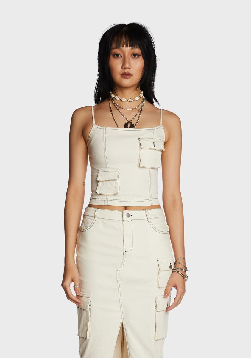 Front Pocket Crop Top - Cream – Dolls Kill