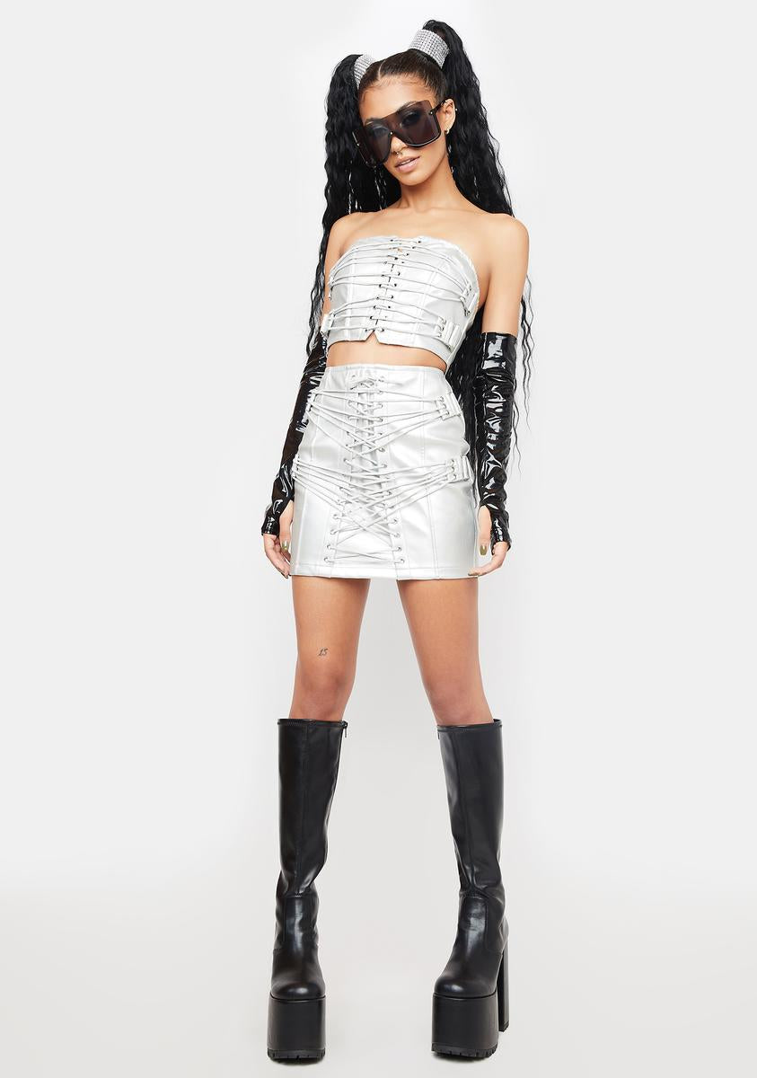 Lace Up Tube Top - Silver – Dolls Kill