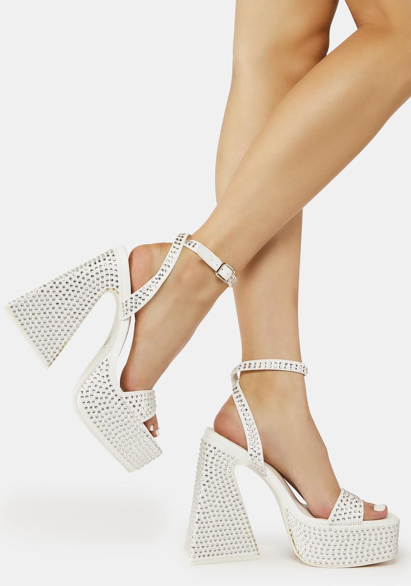 Public Desire Rhinestone Platform Heels - White – Dolls Kill