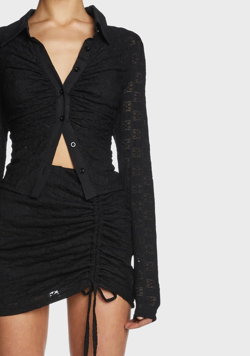 Pretty Garbage Ruched Lace Button Up Shirt - Black – Dolls Kill