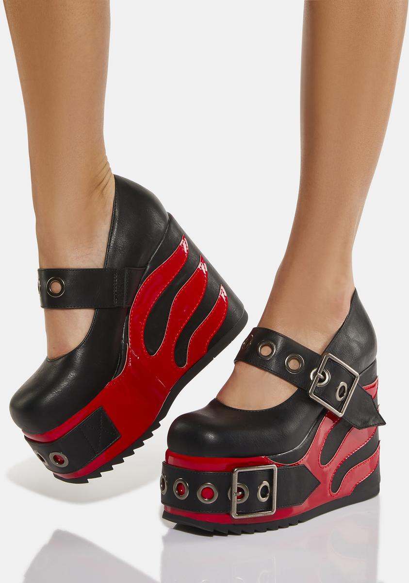 Lamoda Red Flame New Me Platform Mary Janes – Dolls Kill