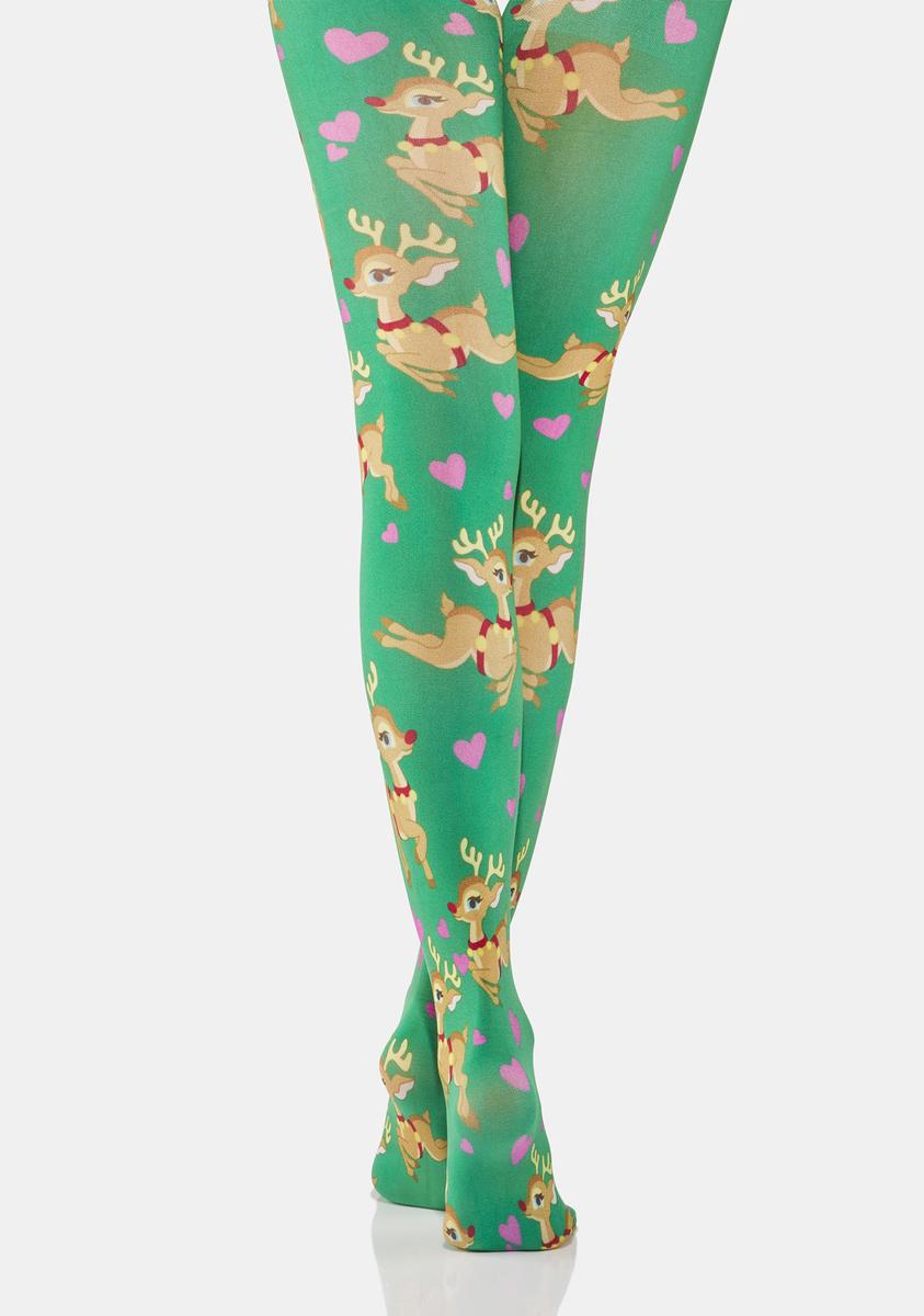 Irregular Choice Reindeer Print Tights - Green – Dolls Kill