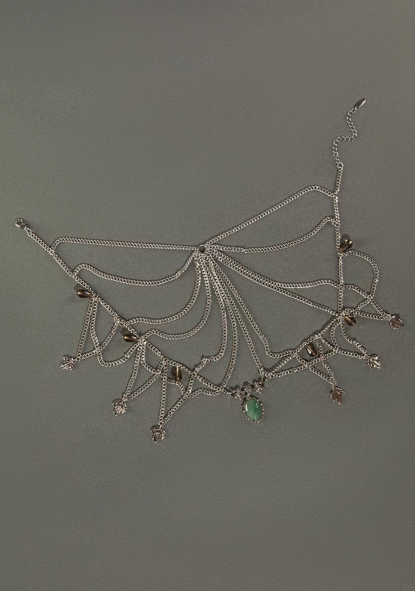 Widow Chain Headpiece With Green Charms - Silver – Dolls Kill