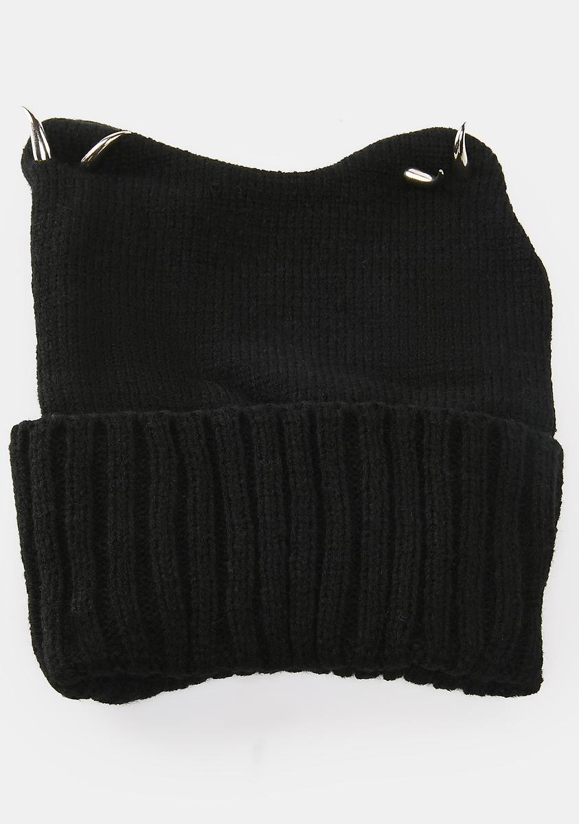 Ribbed Knit Spike Beanie - Black – Dolls Kill