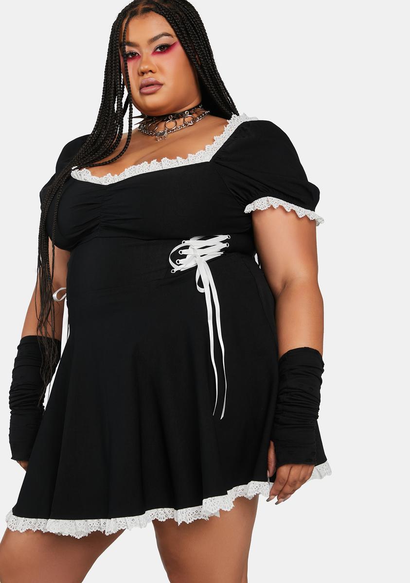 Current Mood Plus Size Lace Mini Babydoll Dress - Black – Dolls Kill