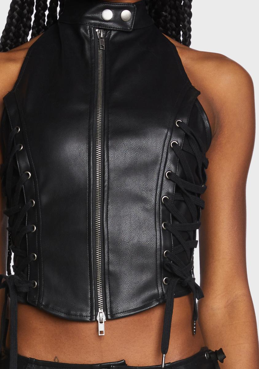 Generation Kiss Vegan Leather Lace Up Halter Top - Black – Dolls Kill