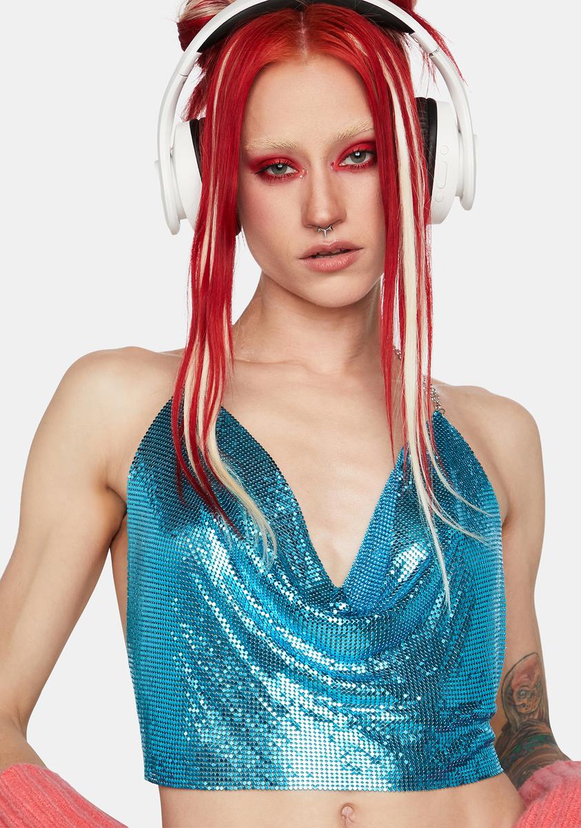 Chainmail Open Back Chain Halter Top - Blue – Dolls Kill