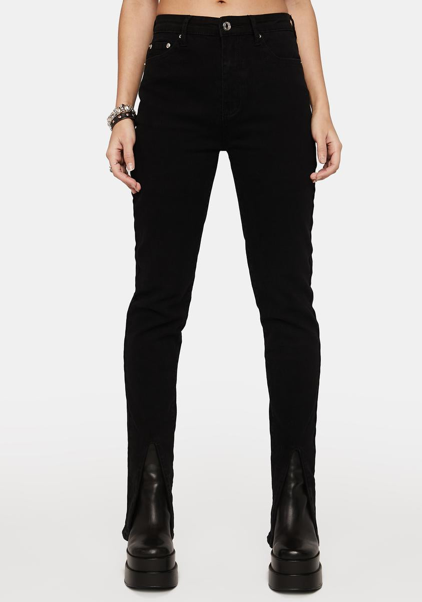 Edikted High Waist Straight Slit Jeans - Black – Dolls Kill