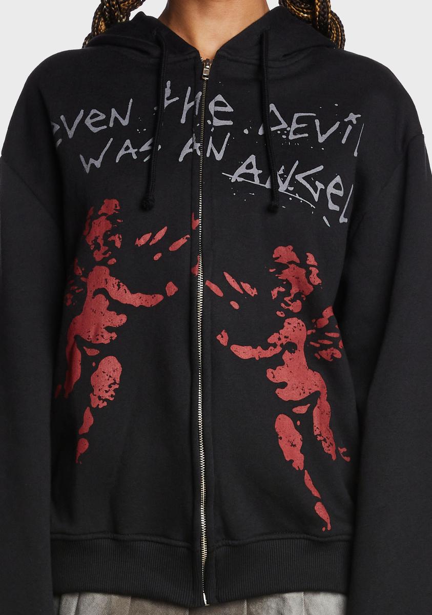 Minga Angel Print Zip Hoodie - Black – Dolls Kill