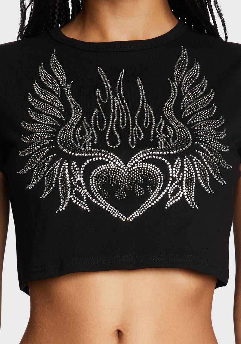 Edikted Diamond Wing Heart Cropped Tee - Black – Dolls Kill