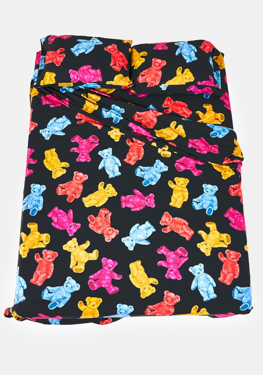 Dolls Home Multi Teddy Bear Print Sheet Set - Black – Dolls Kill