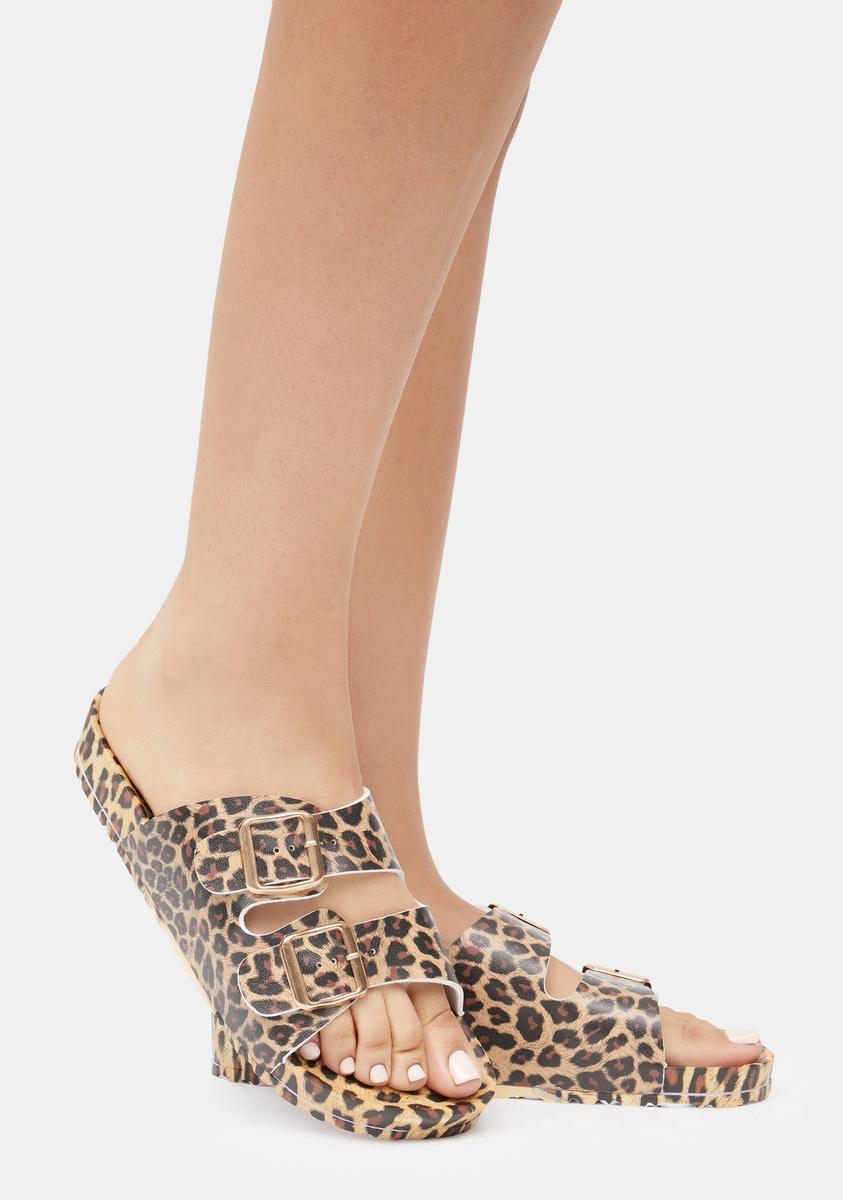 Leopard Print Double Buckle Strap Slides – Dolls Kill